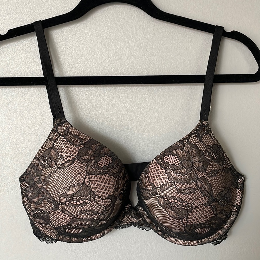 Victoria’s Secret Nude And Black Lace Bra 34dd - Gem